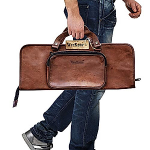 WerKens Leather Drumstick Bag Floor Tom Hooks Holds 8-10 Pairs Drum Sticks Mallets Brushes Percussion Drum Stick Bag Easy Carry Handles (Brown) – DSB002