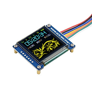 waveshare 1.5inch RGB OLED Display Module 128x128 Pixels 16-bit High Color (65K Colors) with Embedded Controller Communicating via SPI Interface.