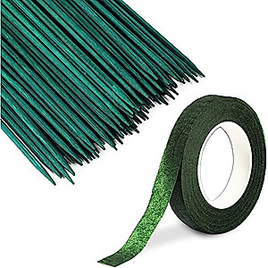100 Bamboo Garden Stakes with 25 Yards Flower Tape (Green, 101 Pieces)