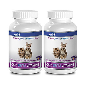 cat Vitamins Skin and Coat - CAT Ultra Vitamins - Essential Minerals and NUTRIENTS - Immune Support - Hair and Coat Health - biotin for Cats - 2 Bottles (180 Chewable Tablets)