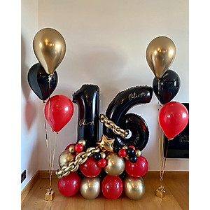 DEETUULET Red Black Gold Balloons, 50pcs 12 inch Red Black and Gold Balloons Kit, Metallic Chrome Gold Latex Balloons for Birthday Casino Night Hollywood New Years Graduation Party Decorations