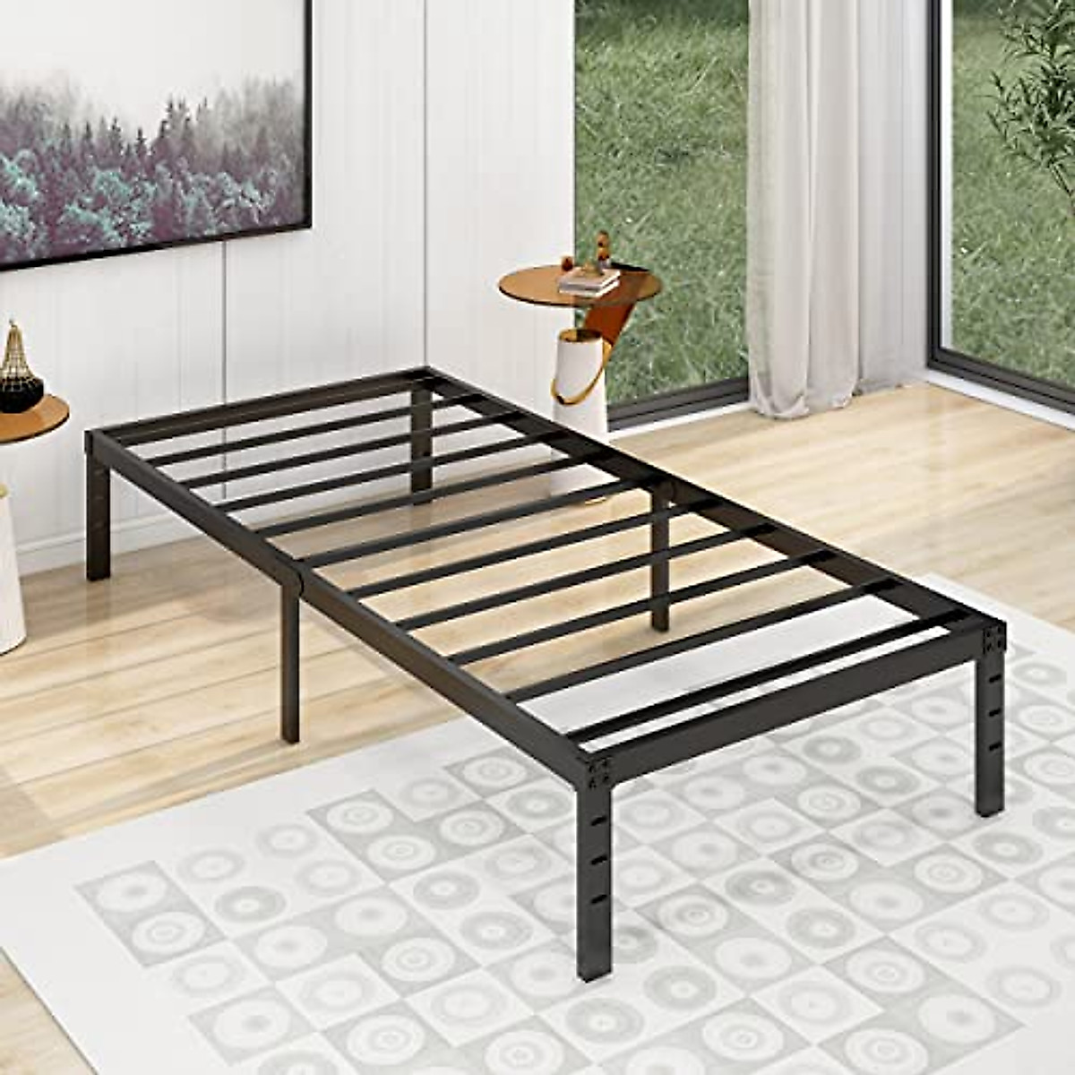 alazyhome Twin XL Size Bed Frame 14 Inch Metal Platform Bed Frame Heavy Duty Steel Slats Support No Box Spring Needed Noise-Free Easy Assembly Black