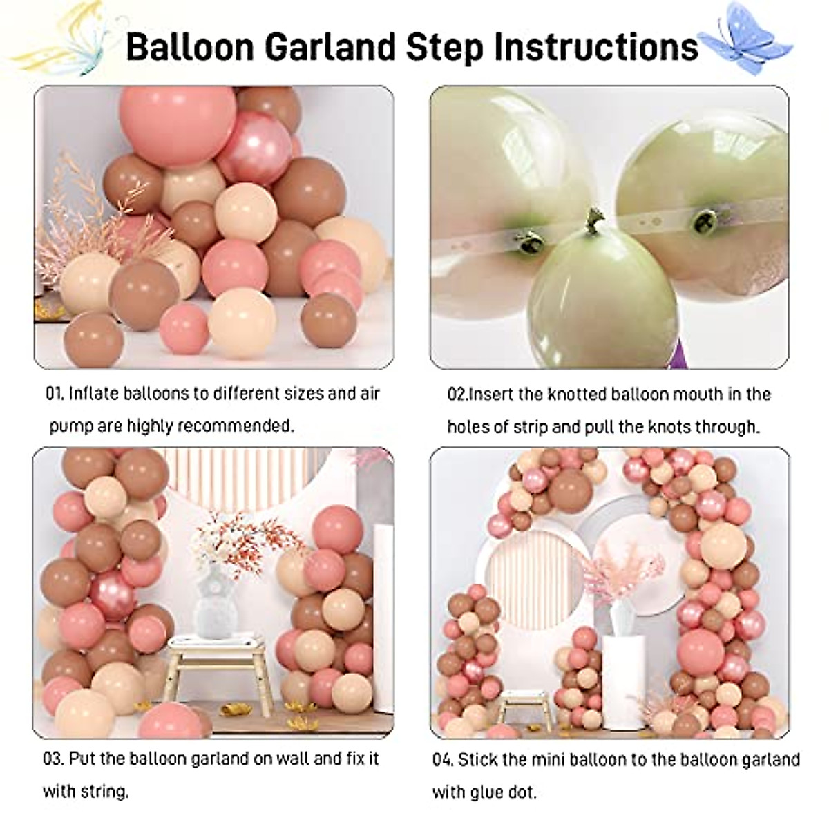 Boho Balloon Garland Kit 18/10/5 Inch Dusty Pink Nude Light Brown Rose Gold Balloons for Baby Shower Birthday Wedding Decorations Safari Party Supplies