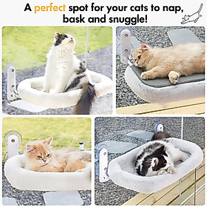 Zoratoo Cat Window Perch, Cordless Cat Hammock Window Seat with Cozy Pad Bed Cover for Indoor Cats, Durable Metal Frame Support Cat Bed with 4 Suction Cups for Large Cats (Cushion Pad Bed - Grey)
