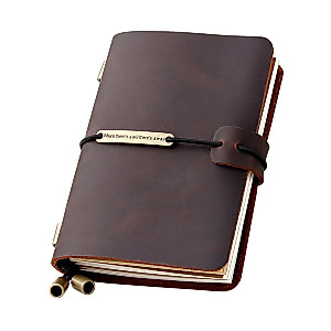 Refillable Handmade Travelers Notebook, Leather Travel Journal Notebook for Men & Women, Perfect for Writing, Gifts, Travelers, Small Size 5.2" x 4" Inches - Coffee
