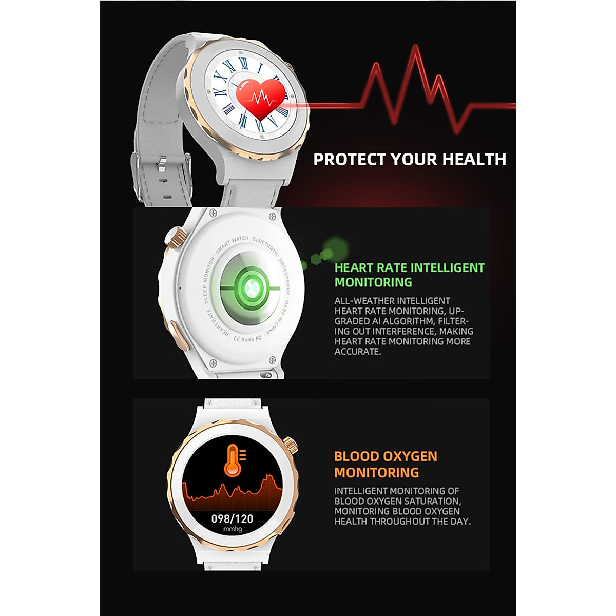 HANDA Smart Watch for Women, Fitness Tracker Smartwatch with Heart Rate Blood Oxygen Sleep Monitor Bluetooth Call Pedometer AI Voice Control IP67 Waterproof Activity Tracker for Android iOS (Gold)