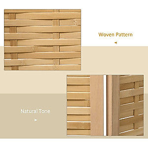 HOMCOM 4 Panel Room Divider, 5.5' Tall Bamboo Portable Folding Privacy Screens, Hand-Woven Double Side Partition Wall Dividers for Home Office, Natural