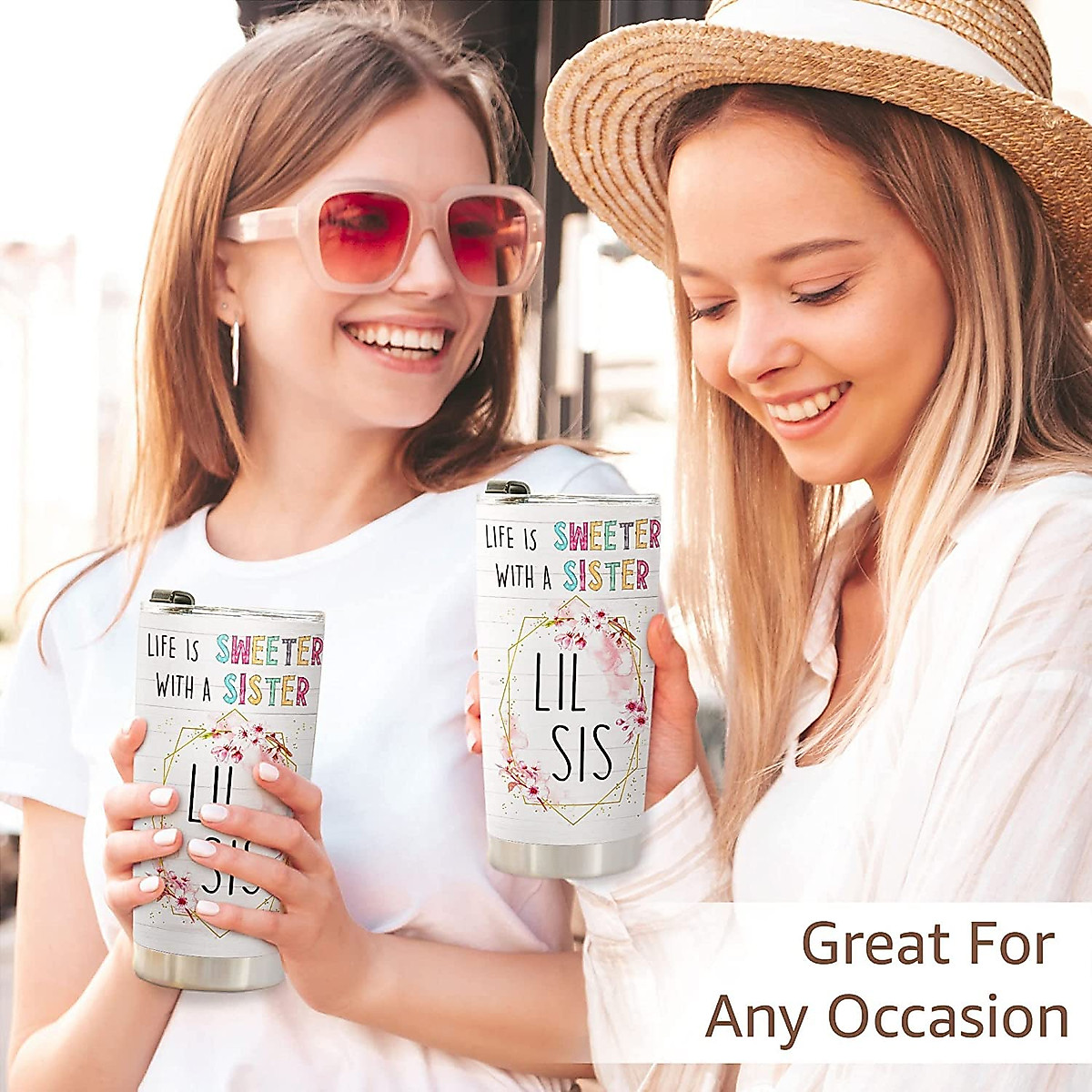 Macorner Sister Gifts From Sister - Stainless Steel Tumbler 20oz Gifts for Women - Unique Gift For Sister Soul Sister From Sister - Gift For Best Friend Women Big Sister Little Sister Birthday Gifts