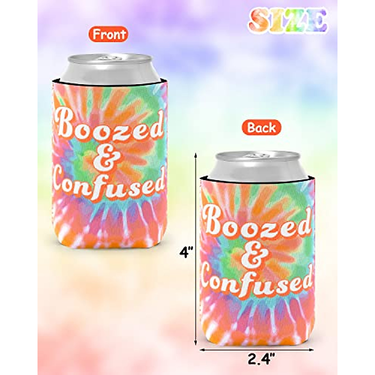 12 PCS Hippie Tie Dye Bachelorette Party Can Sleeves Dazed and Engaged Beverage Sleeves Retro Bridal Shower Party Supplies Bride Babe 60s 70s Hippie Party Decoration
