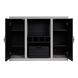 HOMES: Inside + Out FGI-1777C1 Cato Industrial Two-Tone Buffet with Open Shelf, Wine Bottle Holder, Slatted Drawer and Cabinets, Black and Cement