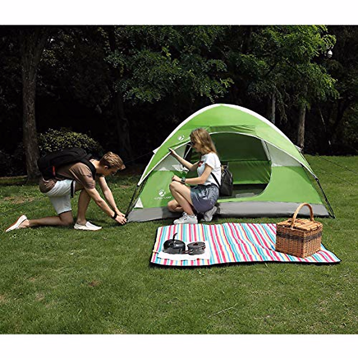ALPHA CAMP 3/4 Person Camping Dome Tent with Carry Bag, Lightweight Waterproof Portable Backpacking Tent for Outdoor Camping/Hiking - 7' x 8' Green