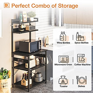 ODK Bakers Rack with Power Outlet, Coffee Bar with Storage 5-Tiers, Microwave Stand Kitchen rack 16.5 * 23.6 * 59 inches, Kitchen Shelf, Black
