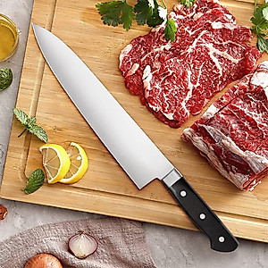 Hendiy Chef Knife,Professional 8-inch Kitchen Knife with Ergonomic Handle for Family & Restaurant,Ultra Sharp Stainless Steel Multi-Purpose Meat Knife,Fruit knife with Gift Box(Black)