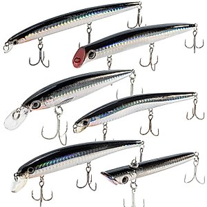Dr.Fish Saltwater Fishing Lures 5 Inches Surf Fishing Striper Lures Saltwater Minnow Mustad Hooks Jerkbait Topwater Popper Plugs Inshore Offshore Ocean Fishing Mackerel Bluefish Barracuda Lures