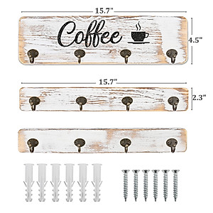 LotFancy Coffee Mug Holder, Rustic Wall Mounted Mug Rack with 12 Cup Hangers, Farmhouse Wood Cup Organizer for Home, Office, Kitchen Display Storage Collection, White Coffee Nook Décor