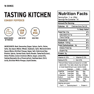 People's Choice Beef Jerky - Tasting Kitchen - Cowboy Peppered Beef Jerky - Camping Food, Backpacking Snacks, Road Trip Snacks - High Protein Low Sodium Healthy Snacks - 1 Pound, 16 oz - 1 Bag