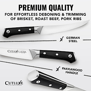 Cutluxe Curved Boning Knife – 6" Boning Knife for Meat Cutting, Fillet Knife – High Carbon German Steel, Full Tang & Ergonomic Handle Design – Artisan Series