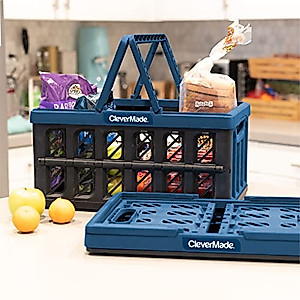 CleverMade Eco 24L Collapsible Reusable Plastic Grocery Shopping Baskets; Small Foldable Storage Crates with Handles, 3 Pack, Stone