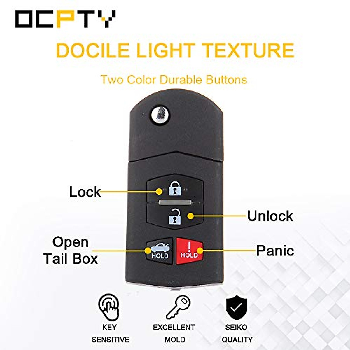 OCPTY 1 X Flip Key Entry Remote Control Key Fob Transmitter Replacement for 2005-2015 for Mazda 3 6 MX-5 Miata CX-7 CX-9 RX-8 for Mazda 2 for Mazda 5 KPU41788 4238A-41525 -4 Buttons 315Mhz