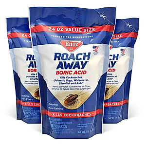 Enoz Roach Away Boric Acid Powder - Kills Cockroaches, Silverfish, and Ants - (3 Pack) 24 oz Bag