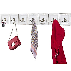 Rustic Wall Mounted Coat Rack with 7 double hanging hooks. Overall Size is 43"x6". Use as coat rack, hat organizer, key holder. Perfect for Entryway, Mudroom, Kitchen, Bathroom, Hallway, Foyer