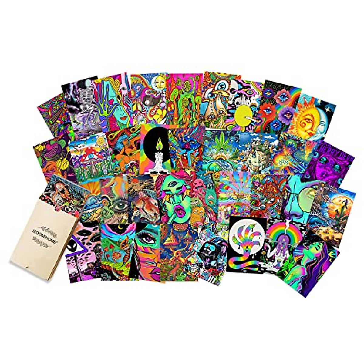 Hippie Trippy Drippy Wall Collage Kit Aesthetic Pictures, Hippie Room Decor, Bedroom Decor for Teen Girls, Trippy Room Decor, Trippy Wall Art Print, Trendy Small Posters for Dorm, Collage Kit (60 PCS)