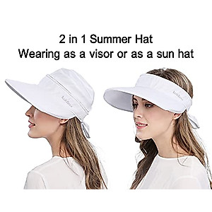 Wide Large Brim Sun Hat Summer UV Protection Thin Hat 2 in 1 Beach Sun Hat,White,One Size