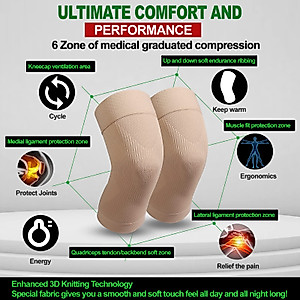 KEKING Orthopedic Brace for Tendinitis, Arthritis, ACL, MCL, Injury Recovery, Meniscus Tear, Knee Pain, Aching Knees, Patellar Tendonitis and Arthritis, Knee Compression Sleeves 2 Pack, Beige L