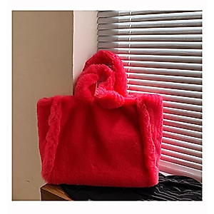 Fuzzy Furry Tote Bag Large Purse Faux Fur Fluffy Totes Shoulder Bags Women Plush Handbag Cute Winter Fashion Purses (red)