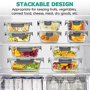 34pcs Glass Food Storage Containers with Lids Set, Airtight Glass Meal Prep Containers (17 Containers & 17 Lids), Leak Proof Lunch Containers BPA-Free, Microwave, Oven, Freezer, Dishwasher Safe-Grey