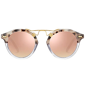 CARFIA Small Pink Mirrored Polarized Sunglasses for Women UV Protection, Acetate Eyewear Double Bridge Metal Brow Sunnies