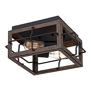 Tawson Amos Modern Farmhouse 2-Light Flush Mount Ceiling Light with Wood Shade for Hallway, Entryway, Passway, Dining Room, Bedroom, Garage, Kitchen Island, Balcony Living Room