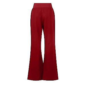HRSTUYL Linen Pants Sun Protection Pants Linen Pants Women's Fashionable Elastic Waistband Speaker Solid Color Casual Patchwork Pants(2-Vermilion,XL)