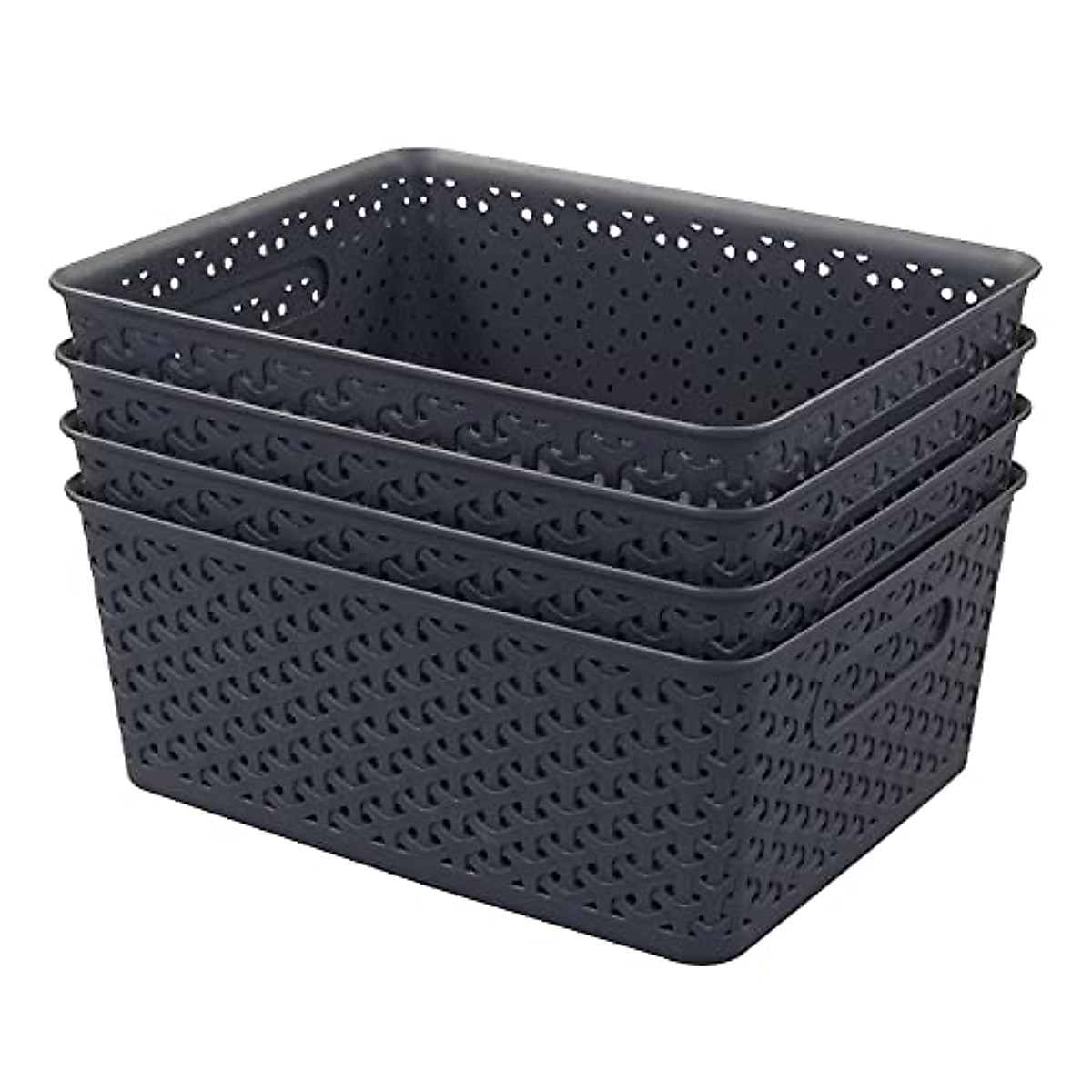 Ggbin Plastic Basket for Organizing, Grey Plastic Basket 8 Quart, Set of 4