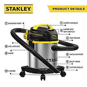 Stanley SL18136 Wet Dry Vacuum, 3 Gallon, 4.0 HP, Stainless Steel