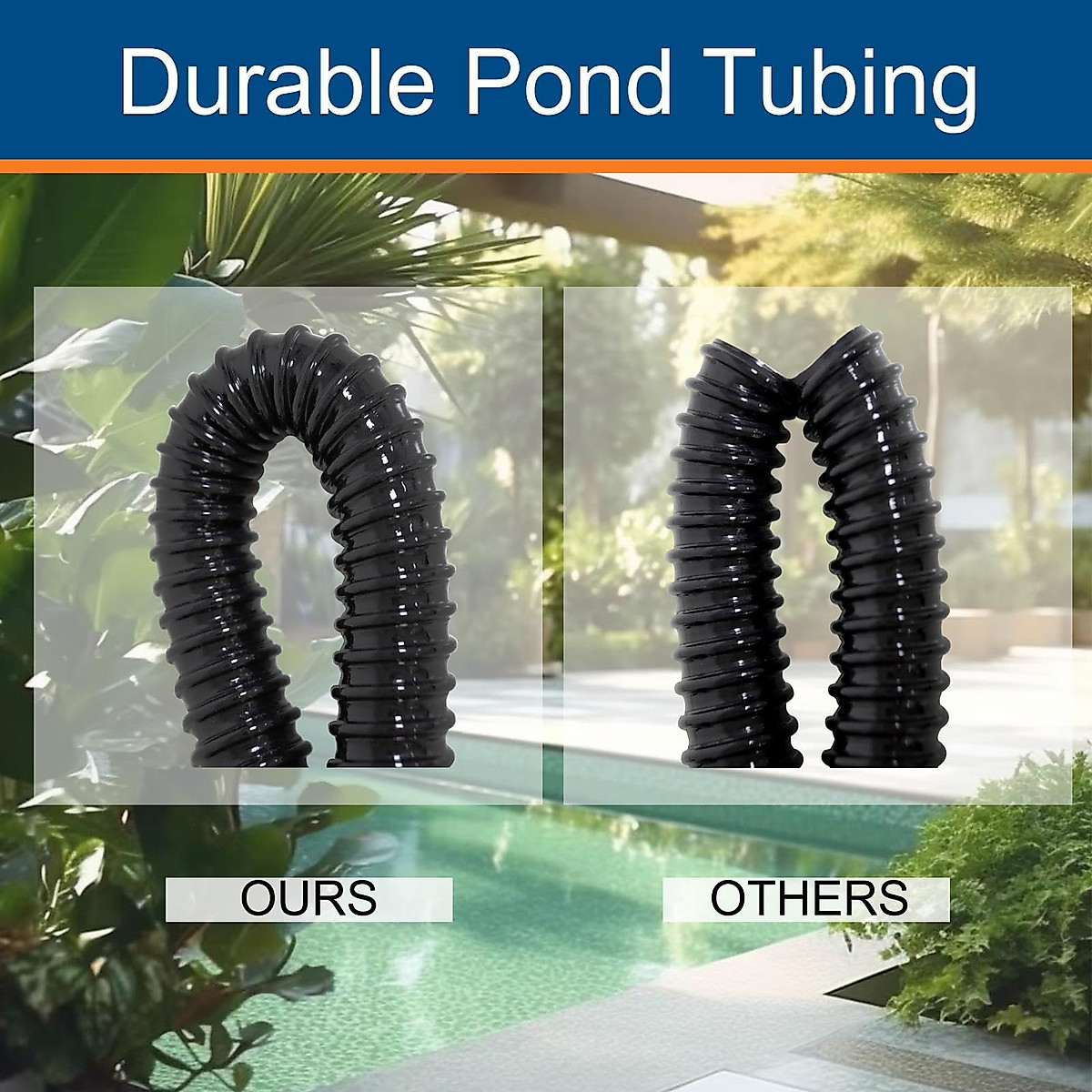 Pamopamo 1 Inch Pond Tubing, 1" ID Corrugated Water Pipe, 20 Feet Length Flexible PVC Hose Pipe with Pipe Fittings, Aquarium, Pond Waterfall, Garden Pond Pump Drainage Tube Black