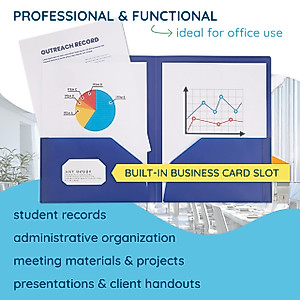 6 Pack Multicolor Plastic Two Pocket Folders, Plastic Folders with 2 Pockets and Business Card Slot, 2 Pocket Plastic Folders for School, Home, and Work, 6 Pack Plastic Folders