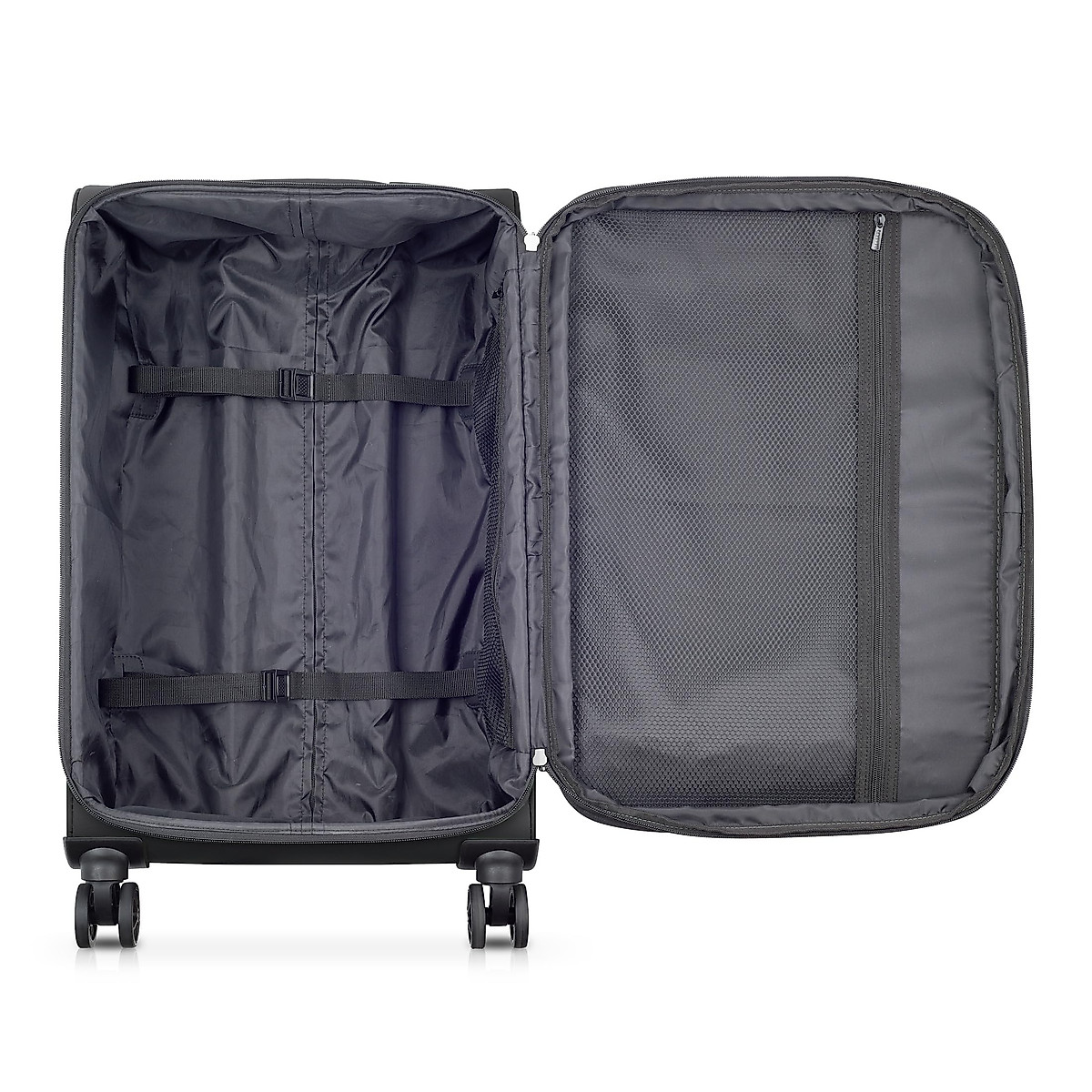 DELSEY PARIS Sky Lite 24-Inch Medium Lightweight Check-In Luggage - Water-Resistant Polyester, Dual Spinner Wheels, Multiple Exterior Pockets, Black - Softside Bag for Easy Travel