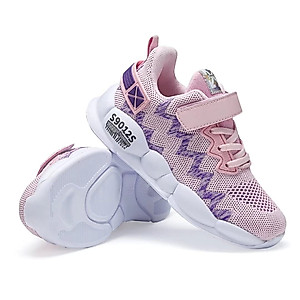 YAVY Pink Kids Breathable Sneakers Mesh Lightweight Easy Walk Casual Sport Strap Athletic Running Shoes for Little Kid Size 2
