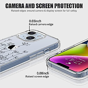 LUHOURI iPhone 14 Case with Screen Protector, Clear Cover with Fashion Cute Designs for Women Girls, Slim Fit Durable Protective Phone Case for Apple iPhone 14 6.1" Elegant Small Flowers