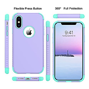 BENTOBEN iPhone X Case, iPhone Xs Case, 2 in 1 Slim Full Body Rugged Shockproof Hybrid Hard PC Bumper Drop Protective Girls Women Boy Men Covers for iPhone X/XS 5.8 inch, Purple/Mint