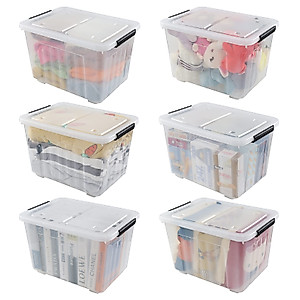 Jekiyo 50 Liter Clear Storage Bin on Wheels, Large Plastic Latching Box, 6 Pack