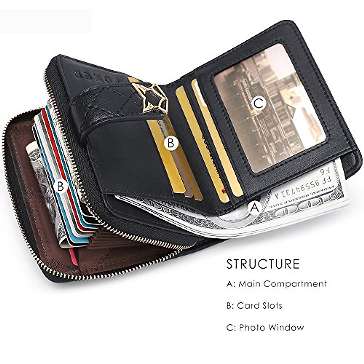 Small Leather Wallets for Women, Genuine Leather Gift Box Packing Ladies Mini Quilted Designer Purses Women's Fashion Checkered Bifold Wallet Girls Compact Accordion Wallet Credit Card Holders (Black)