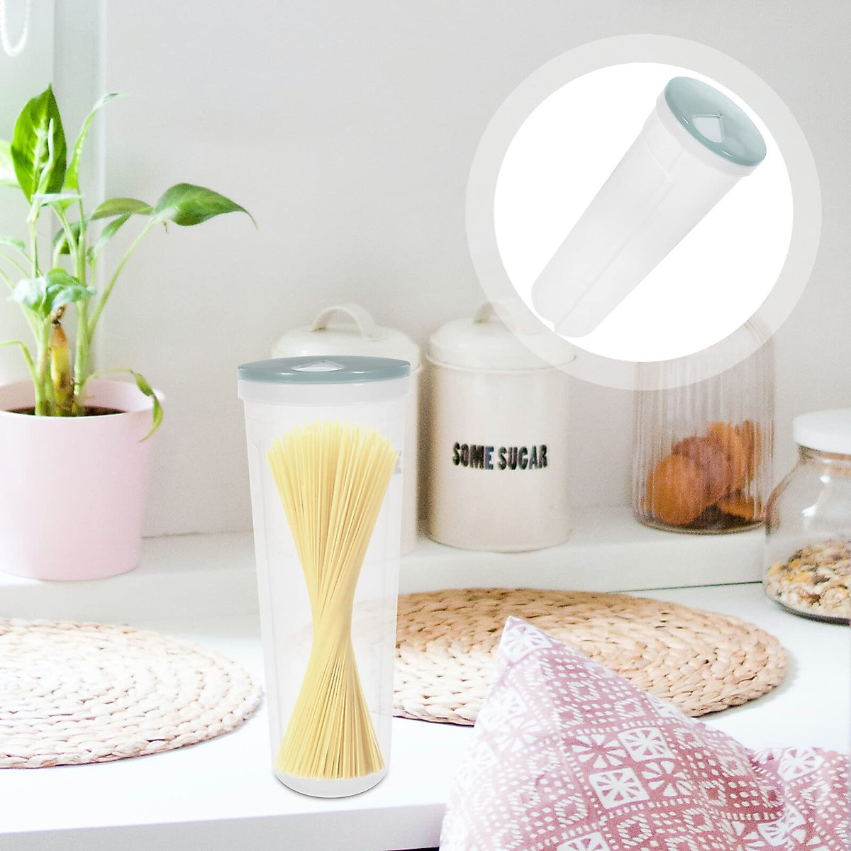 Kichvoe Pasta Storage Bin Pasta Storage Container Airtight Spaghetti Box Pantry Noodles Canister Holder Plastic Food Containers with Lock Lids for Dry Food Noodle Sugar Flour Cereal