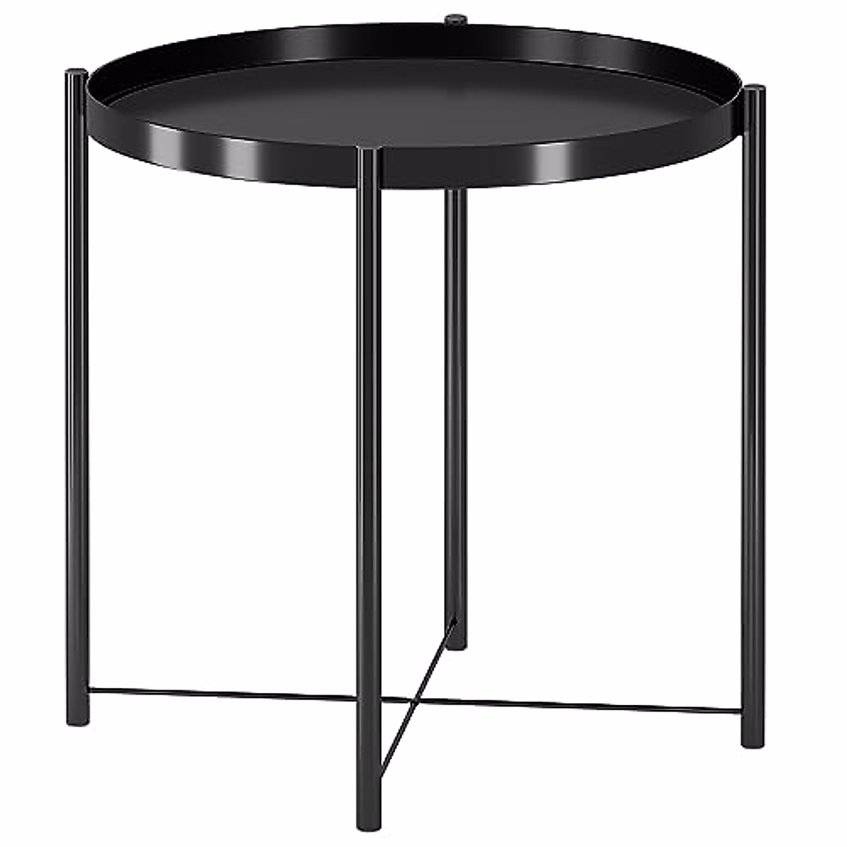 Fixwal End Table, Metal Side Table Black Round End Table Sofa Small Table with Removable Tray for Living Room Bedroom Balcony Patio and Office