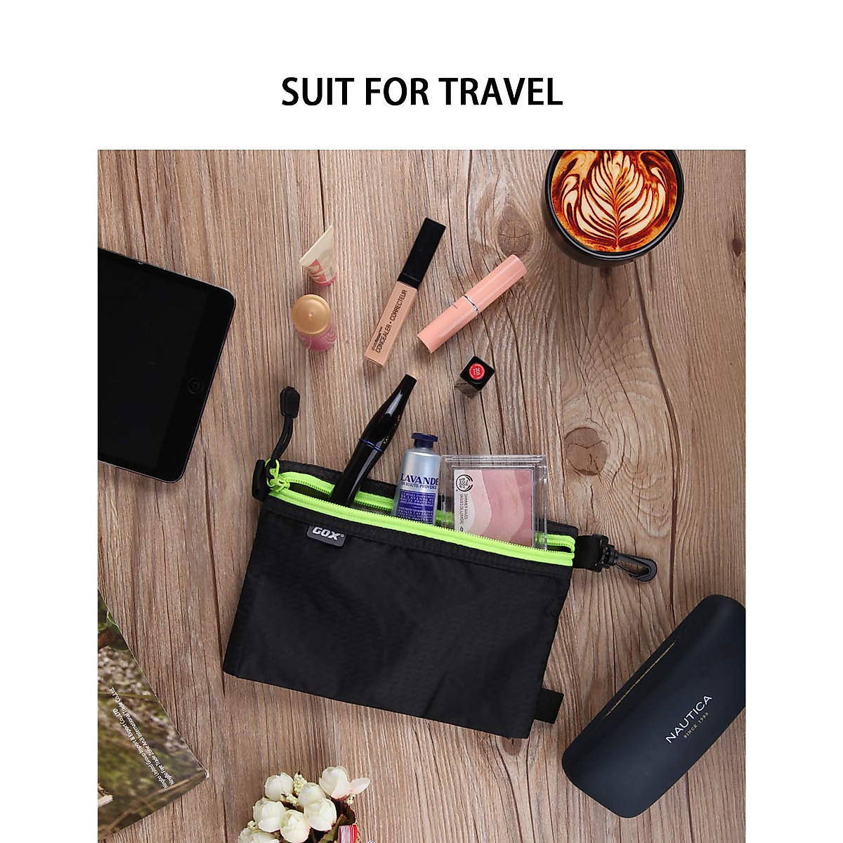 GOX Ultra Light Carry On Zipper Pouch Toiletry Bag Packing Sack Makeup Bag Digital bag (Black)