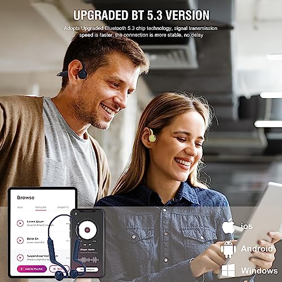 DOVIICO Open Ear Air Conduction Headphones Wireless Bluetooth 5.3 Out of Ear Headphones with Built-in Mic, Enhanced Bass, 10 Hours Play Time, Dual Stereo Drivers Music Sports Earphones(Blue)