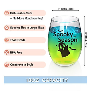 CNVOILA Halloween Wine Glass with Cute Ghost Design -Halloween Gifts for Women Spooky Season Stemless Drinkware - Ideal for Halloween Parties and Fall Decor - Festive Beverage Cup 18oz