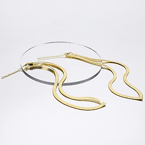 NALISASA 14K Gold Flat Snake Chain Choker Necklaces, Simple Minimalist V-Shaped Short Collar Clavicle Necklace Women Jewelry, Herringbone Necklace for Women