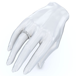 PRSTANI 14k White Gold Fancy Marquise Shape Milgrain Round Brilliant Genuine Moissanite Ring Wedding Band (5.5)